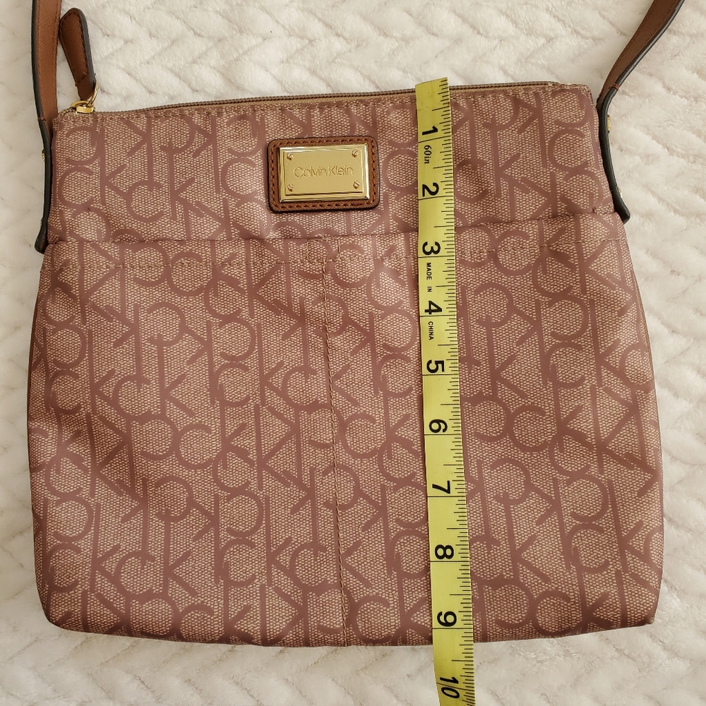 Calvin Klein Tan Monogrammed Crossbody Handbag - Gem